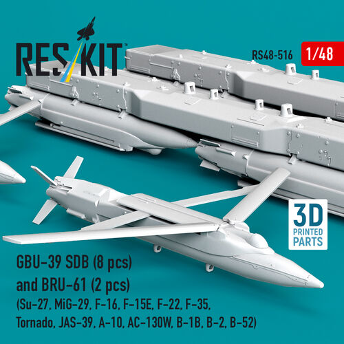 RES/KIT 48-0516 GBU-39 SDB (8 pcs) and BRU-61 (2 pcs / 3-D Printed)