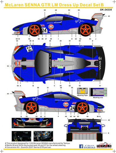 NEW! SK Decals 24235 McLaren Senna GTR - LM Dress Up Decal Set B (for Tamiya Kits)