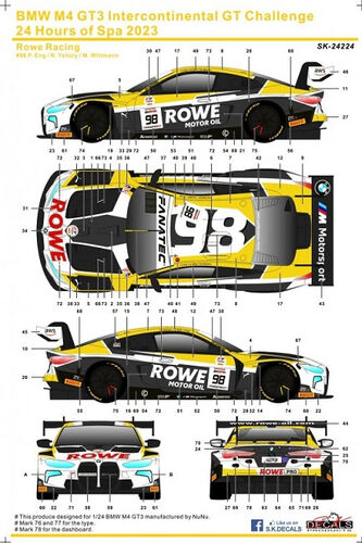 NEW! SK Decals 24224 BMW M4 GT3 Intercontinental GT Challenge 24 Hours of Spa 2023 (for NuNu Kits)