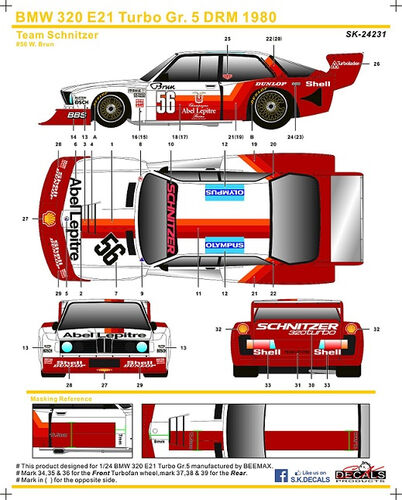 NEW! SK Decals 24231 BMW 320 E21 Turbo GR.5 DRM 1980 (for Beemax Kits)