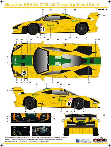 NEW! SK Decals 24234 McLaren Senna GTR - LM Dress Up Decal Set A (for Tamiya Kits)