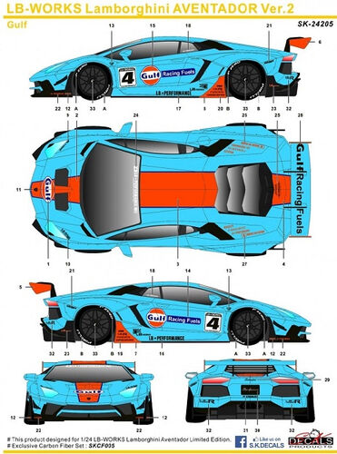 SK Decals 24205 LB-Works Lamborghini Aventador Version 2 Gulf (for Aoshima Kits)