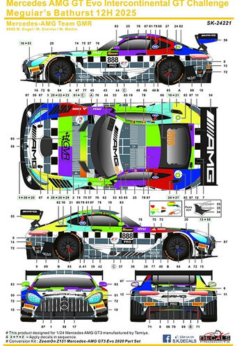 NEW! SK Decals 24221 Mercedes AMG GT Evo - Intercontinental GT Challenge Meguiar's Barthurst 12h 2025 (for Tamiya Kits)