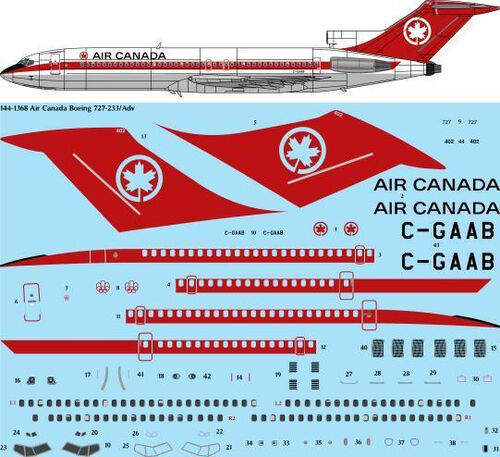 NEW! 26 Decals 441368 Boeing 727-233/Adv - Air Canada C-GAAB Laser Decal (for CRM Kits)
