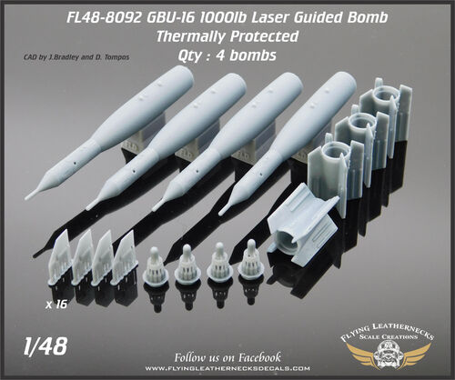 NEW! Flying Leathernecks 48-8092 GBU-16 1000lb Laser Guided Bomb - Thermally Protected (4 pcs / 3D-Printed)