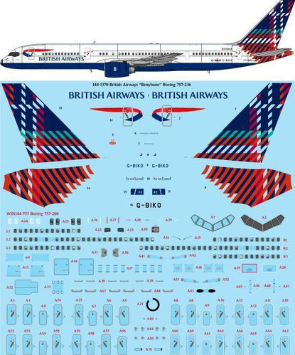 NEW! 26 Decals 441370 Boeing 757-236 - British Airways 'Benyhone' Laser Decal with Screen Print Details (for Zvezda Kits)