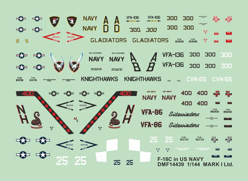 NEW! Mark I Decals DMF14439 McDonnell Douglas F/A-18 C Hornet in US Navy Service