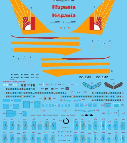 26 Decals 441070 Boeing 757-23A - Hispania (Laser Decal with Screen Print Details / for Zvezda Kits)