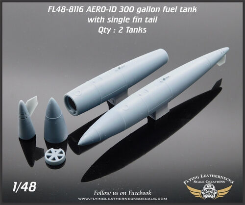 NEW! Flying Leathernecks 48-8116 AERO-1D (300 gal) Fuel Tank with Single Fin Tail (2 pcs / 3D-Printed)