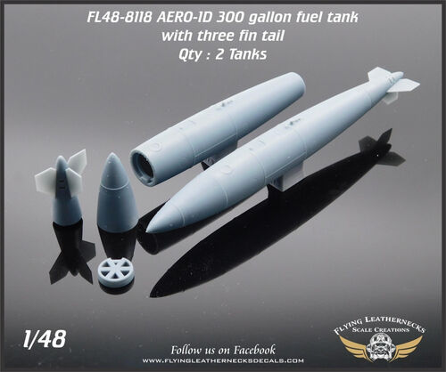 NEW! Flying Leathernecks 48-8118 AERO-1D (300 gal) Fuel Tank with Three Fin Tail (2 pcs / 3D-Printed)