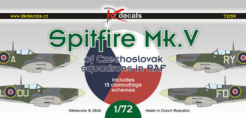 NEW! DKdecals 72159 Spitfire Mk.V of Czechoslovak Squadrons in RAF