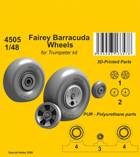CMK K4505 Fairey Barracuda - 3D-Printed Wheels Set (for Trumpeter Kits)