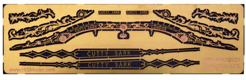 NEW! HiSModel PE-CS75 Cutty Sark - Photo-Etched Nameplate and Ornaments of Ship (for Billing Boats Kits)