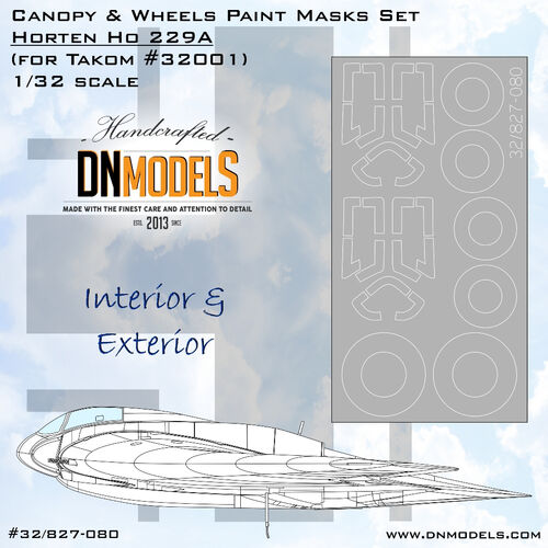 NEW! DN Models 32-827-080 Horten Ho 229 A - Canopy & Wheels Paint Masks Set (for Takom 32001 Kit)