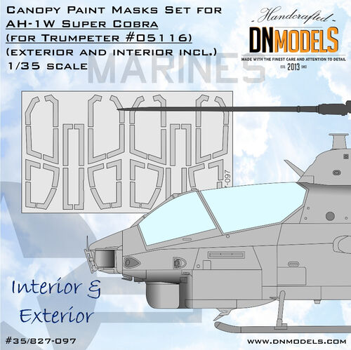 NEW! DN Models 35-827-097 Bell AH-1 W Super Cobra - Canopy Paint Mask Set (for Trumpeter 05116 Kit)