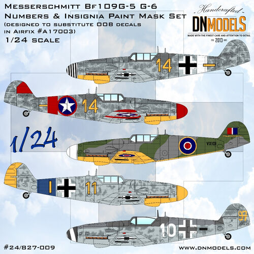 NEW! DN Models 24-827-009 Messerschmitt Bf- 109 G-5 / G-6 Numbers and Insignia Paint Mask Set (for Airfix A17003 Kit)