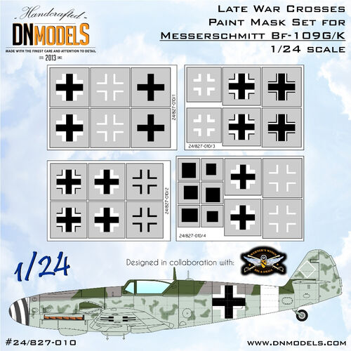 NEW! DN Models 24-827-010 Messerschmitt Bf-109 G/K - Late War Crosses Paint Mask Set