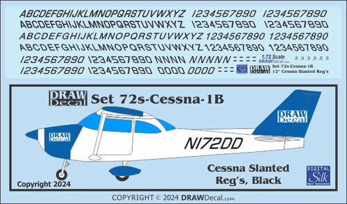 Draw Decal 72-CESSNA-01B Cessna Style Slanted Registrations (Black)