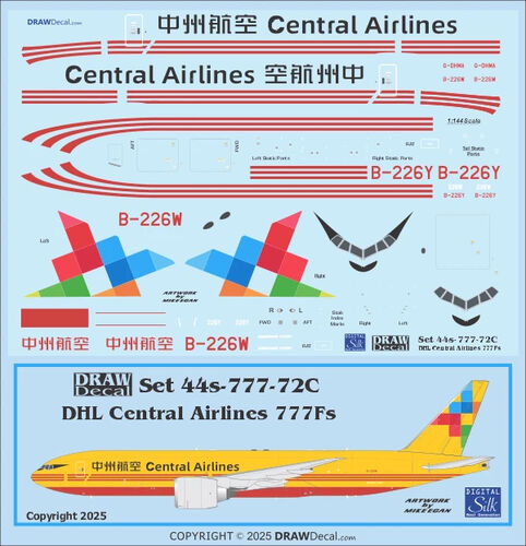 NEW! Draw Decal 44-777-72C Boeing 777F - DHL Central Airlines
