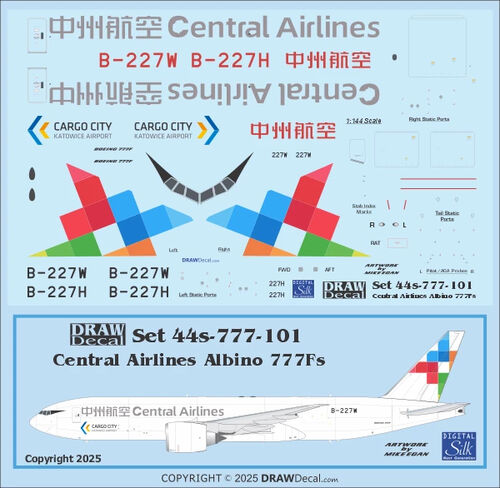 NEW! Draw Decal 44-777-101 Boeing 777F - Central Airlines Albino