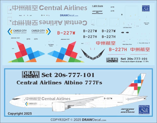 NEW! Draw Decal 20-777-101 Boeing 777F - Central Airlines Albino