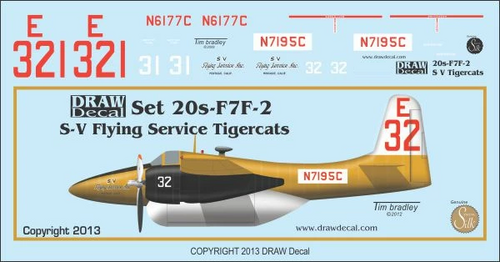 NEW! Draw Decal 20-F7F-02 Grumman F7F Tigercat - SV Flying Service Fire Bombers