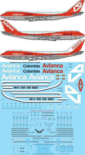NEW! 26 Decals STS20002 Boeing 747-100/200 - Avianca Columbia HK-2000 / HK-2300 and HK-2980x (inc. Three Styles of Fin Markings)