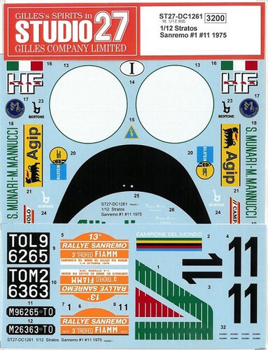 NEW! Studio 27 DC1261 Lancia Stratos - Sanremo No.1 / No.11 1975 (for Italeri Kits)