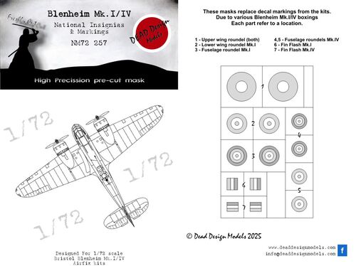 DEAD Design Models NM72257 Bristol Blenheim Mk.I / Mk.IV - National Insignias and Markings (for Arfix Kits)