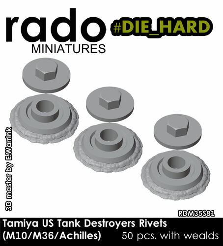 NEW! Rado Miniatures 35S81 US Tank Destroyer Rivets 'Die Hard' - Set for Tamiya Kits (50 pcs / 3D-Printed)