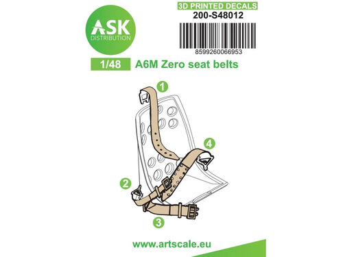 Art Scale Kit S48012 A6M Zero Seat Belts - 3D Printed Decals
