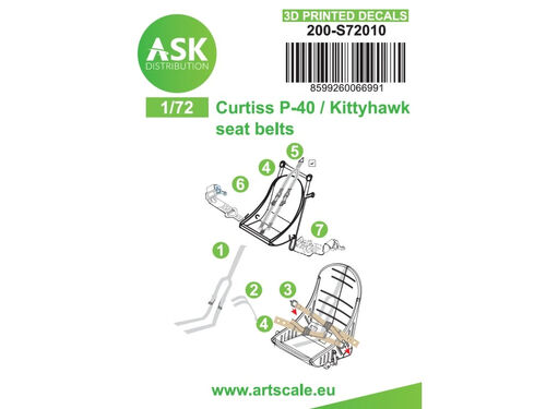 Art Scale Kit S72010 Curtiss P-40 Kittyhawk Seat Belts - 3D Printed Decals