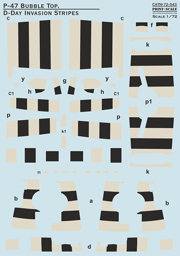 NEW! Print Scale 72-543 Republic P-47 Bubble Top - D-Day Invasion Stripes