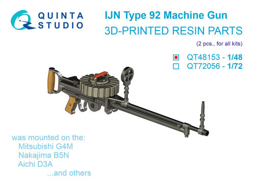 NEW! Quinta Studio QT48153 IJN Type 92 Machine Gun - 2 pcs (3D-Printed / for All Kits)