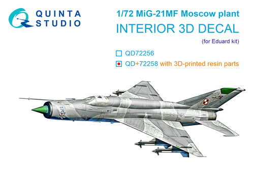 Quinta Studio QD+72258 MiG-21 MF (Moscov Plant) - 3D-Printed & Coloured Interior with 3D-Printed Resin Parts (for Eduard Kits)