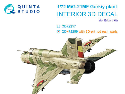 Quinta Studio QD+72259 MiG-21 MF (Gorkiy Plant) - 3D-Printed & Coloured Interior with 3D-Printed Resin Parts (for Eduard Kits)