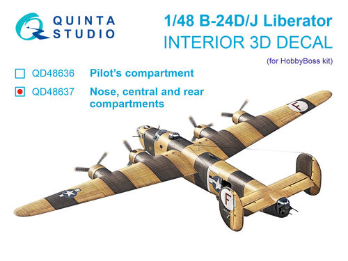 NEW! Quinta Studio QD48637 Consolidated B-24 D/J Liberator - Nose, Central and Rear Compartments - 3D-Printed & Coloured Interior (for Hobby Boss Kits)
