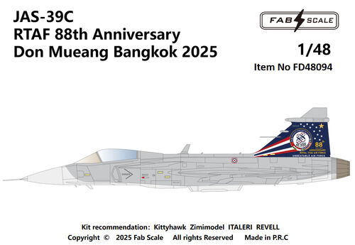NEW! Fab Scale FD48094 Saab JAS-39 C - RTAF 88th Anniversary Don Mueang Bangkok (2025)