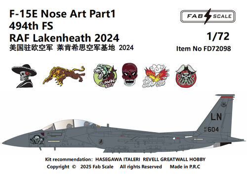 NEW! Fab Scale FD72098 Boeing F-15 E Strike Eagle - Nose Art Part 1494th FS RAF Lakenheath (2024)