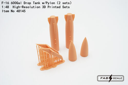 NEW! Fab Scale Fa48145 Lockheed Martin F-16 Falcon - 600Gal Drop Tank with Pylon (3D-Printed / 2 pcs)