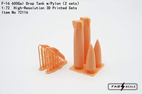 NEW! Fab Scale Fa72116 Lockheed Martin F-16 Falcon - 600Gal Drop Tank with Pylon (3D-Printed / 2 pcs)