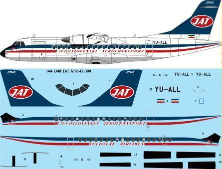 NEW! 26 Decals 441348 ATR-42-300 - JAT Yugoslav Airlines Laser Decal (for X-Scale Kits)