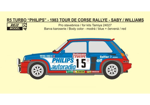 NEW! Rejimodel 422 Renault 5 Turbo Philips - Tour De Corse Saby / Williams 1983 - Transkit (for Tamiya 24027 Kit)