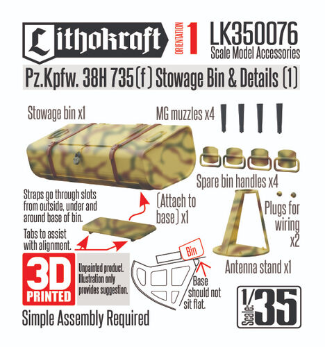Lithokraft Range 350076 Pz.Kpfw. 38H 735(f) - Stowage Bin & Details Set 1 (3D-Printed)
