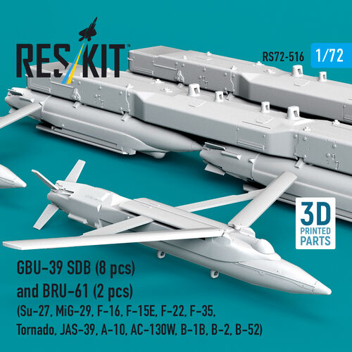 RES/KIT 72-0516 GBU-39 SDB (8 pcs) and BRU-61 (2 pcs / 3-D Printed)