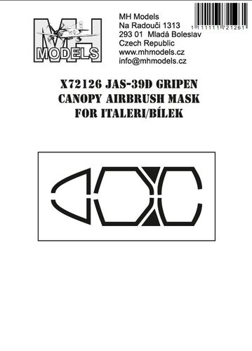 MH Models X72126 JAS-39D Gripen Canopy Airbrush Mask (For Italeri/Bílek)