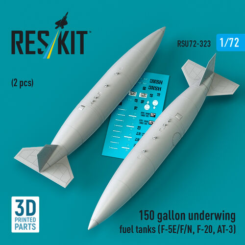 RES/KIT U72-0323 Northrop F-5 E / F / N / F-20 and AT-3 - 150 Gallon Underwing Fuel Tanks (2 pcs / 3D-Printed)