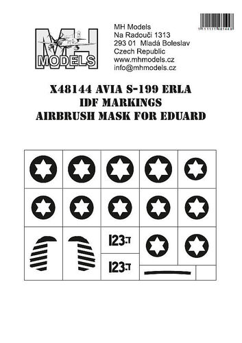 NEW! MH Models X48144 Avia S-199 Erla - IDF Markings Airbrush Mask (for Eduard Kits)
