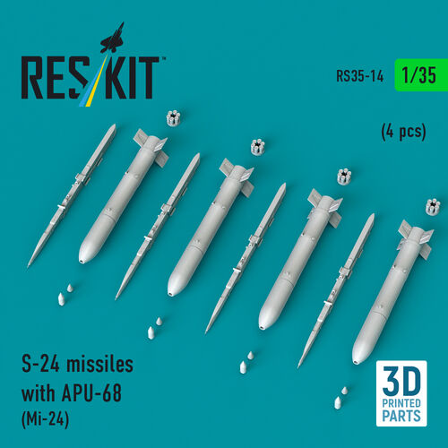 RES/KIT 35-0014 S-24 Missiles with APU-68 (4 pcs / 3-D Printed)