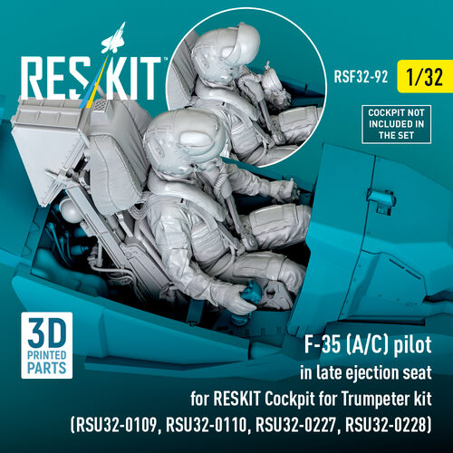 RES/KIT F32-0092 F-35 A/C - Pilot in Late Ejection Seat for RESKIT Cockpit for Trumpeter kit (3D-Printed)